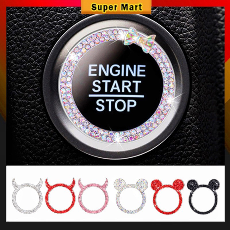 Car Diamond Devil Mickey Ribbon Push Start Button Cover Diamond Ring ...