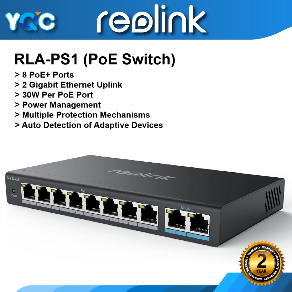 Reolink RLA-PS1 PoE Switch | 8 PoE Ports | 2 Gigabit Uplink Ports ...