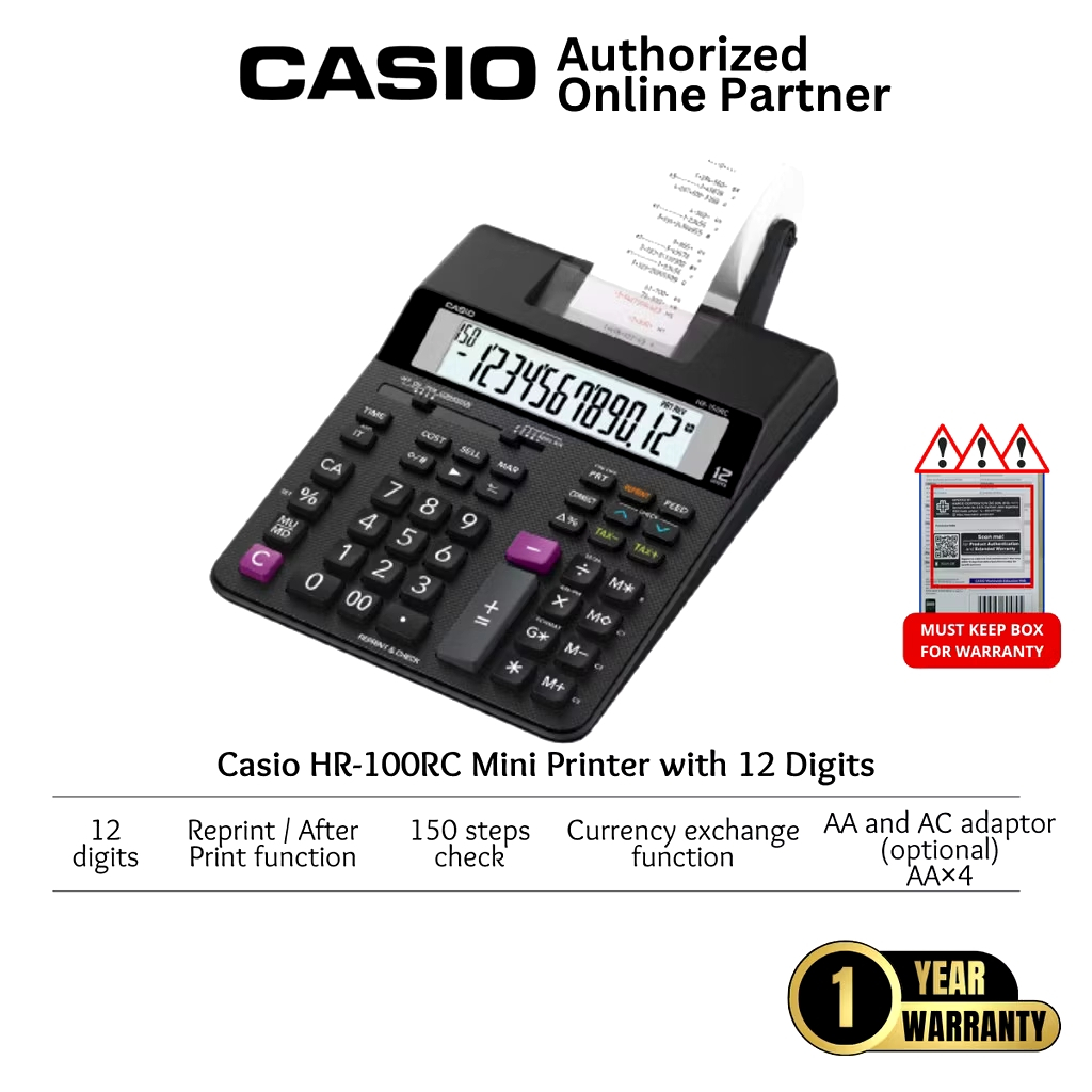 FREE GIFT + CASIO MINI PRINTER HR100 HR100RC HR-100RC ELECTRONIC DUAL ...