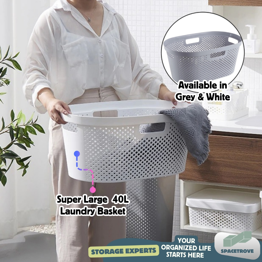 40L Laundry Basket Large Plastic Clothes Bucket Storage Dobby Bakul ...