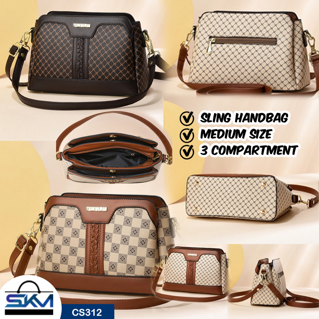 SKM PU Leather Sling Shoulder Bag with Two Strap Bag Perempuan Wanita ...