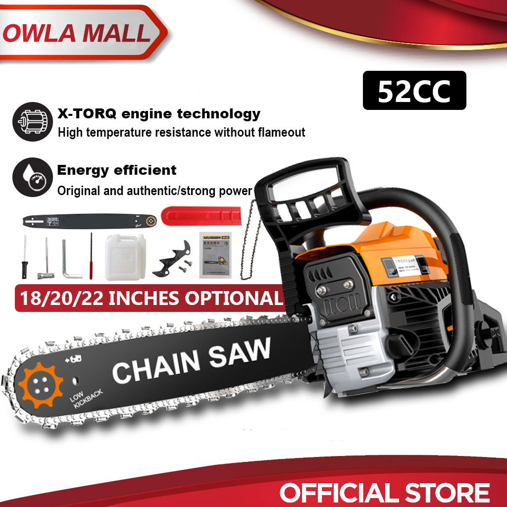 Heavy Duty 18” 20” 22” Chain Saw Chainsaw Machine Gasoline 52CC 2 ...