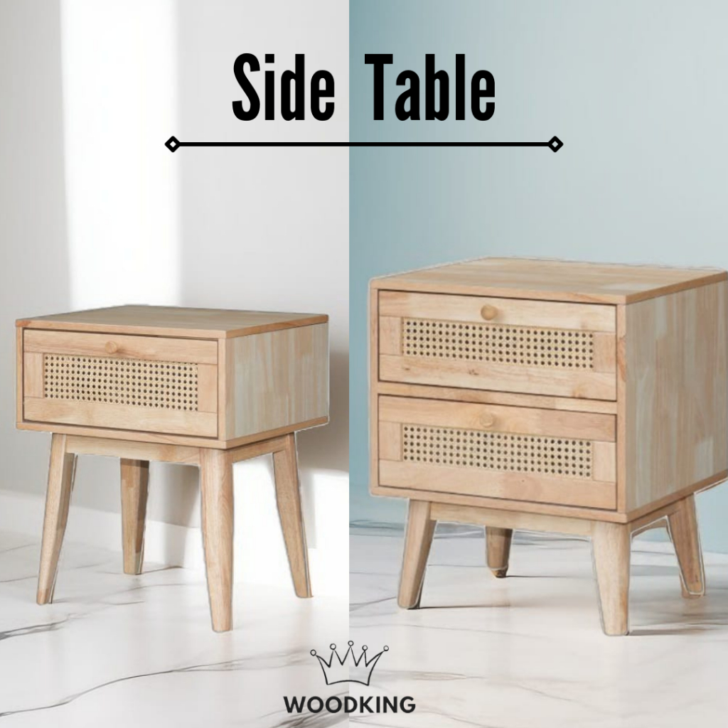 WOODKING Rattan Bedside Table Side Table Solid Wood Living Room Table ...