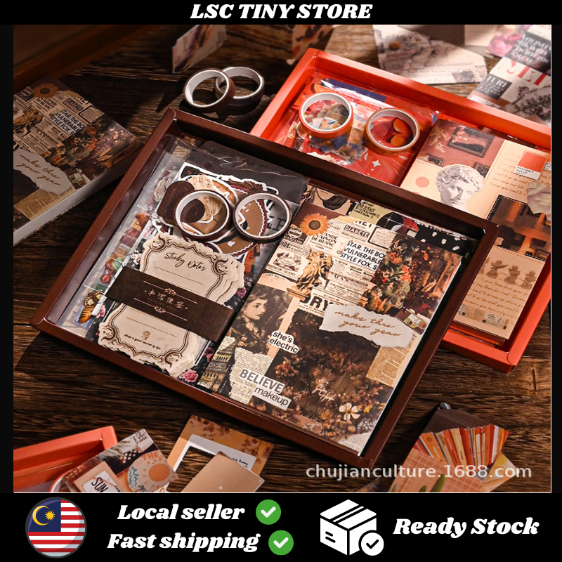 Ins set Notebook and handbook material gift box Retro literary Korean ...