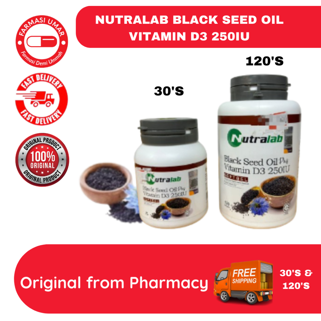 Nutralab Black Seed Oil (Habbatus Sauda) + Vitamin D3 250IU (30's/ 120 ...