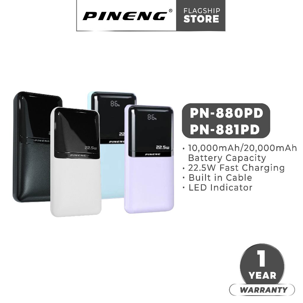 Pineng PN-880PD/PN881 PD + QC 3.0 Powerbank With 2 Built In Cables (22 ...