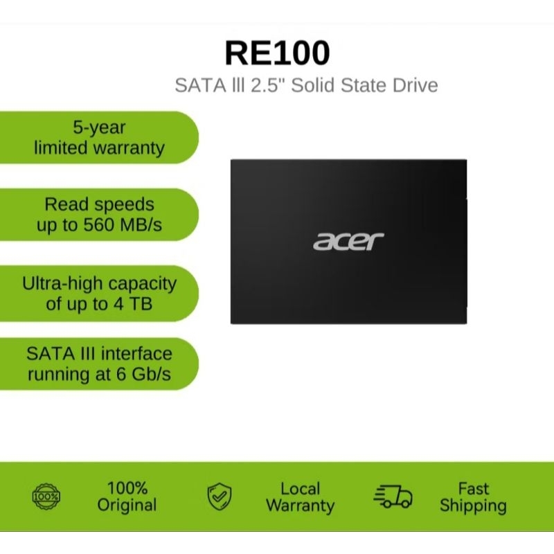 ACER RE100 2.5INCH SATA SOLID STATE DRIVE 512GB/1TB/2TB | Shopee Malaysia