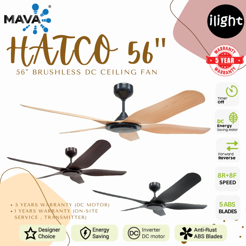 MAVA HATCO 56 Inches Brushless DC Ceiling Fan 5 Anti-Rust ABS Blade 8 ...