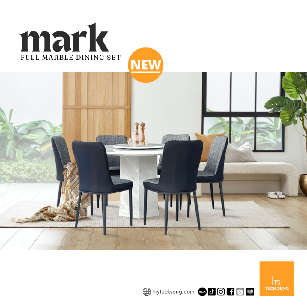 [TECK SENG] MARK 120cm Round Marble Dining Set / PU leather Dining ...