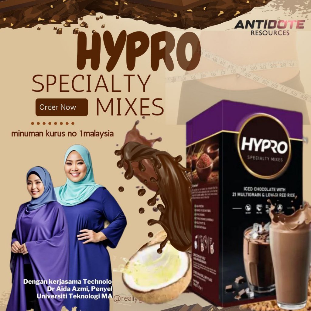 Hypro Iced Chocolate With 21 Multigrain & Low Gi Red Rice Minuman Kurus ...