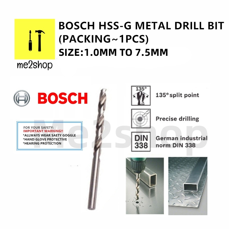 (1 PCS ) BOSCH HSS-G METAL DRILL BIT /MATA TEBUK BESI (1.0MM TO 7.5MM ...