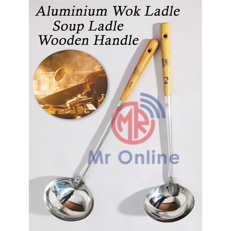 Aluminium Chinese Soup Ladle Wooden Handle/ Wok Ladle Big Soup Spoon ...