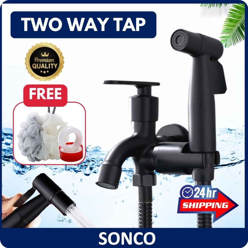 🔥Free Scrub🔥Stainless steel bidet spray set hand two way tap faucet ...