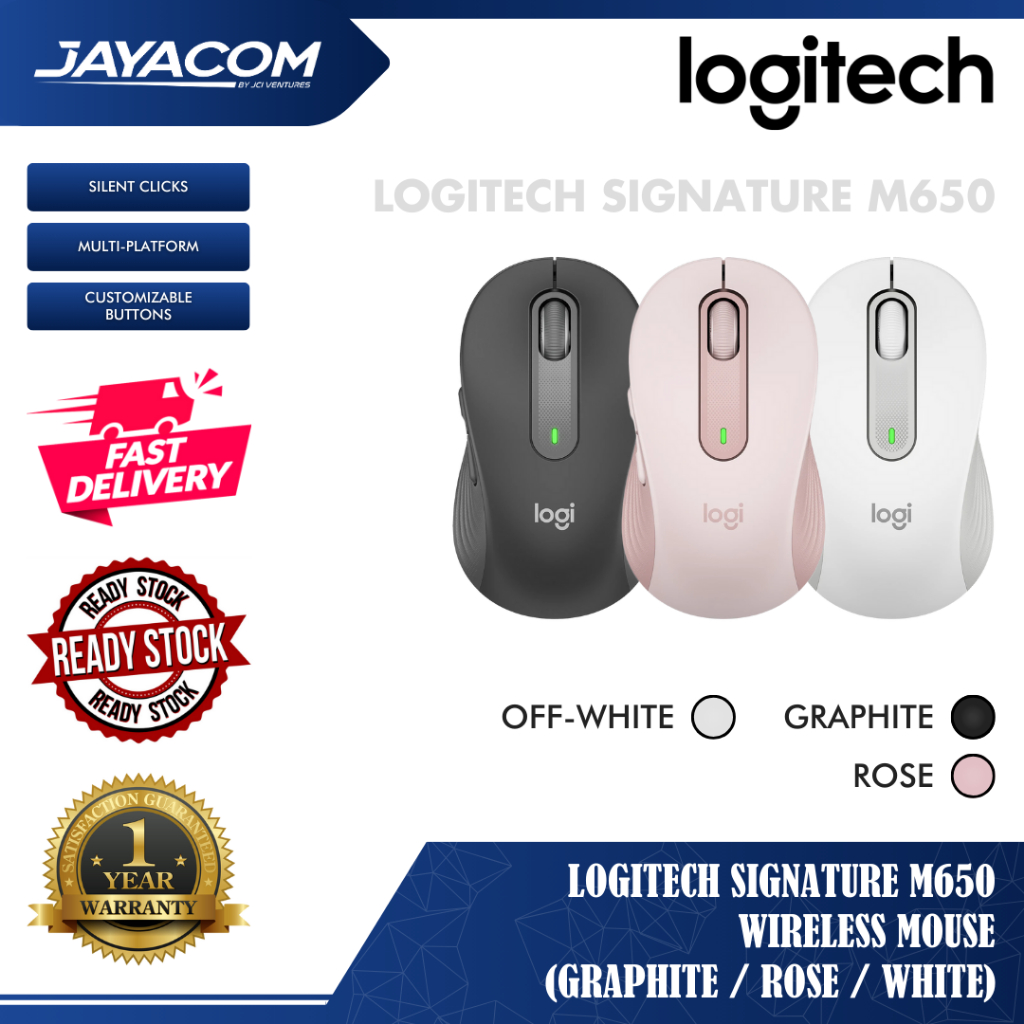 Logitech Signature M650 Wireless Mouse – Graphite / Rose / White ...