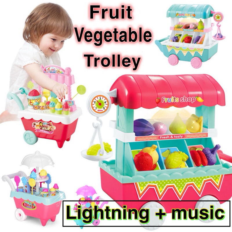 Pretend Play Trolley Shop set Ice-cream Fruit vegetables Cashier ...