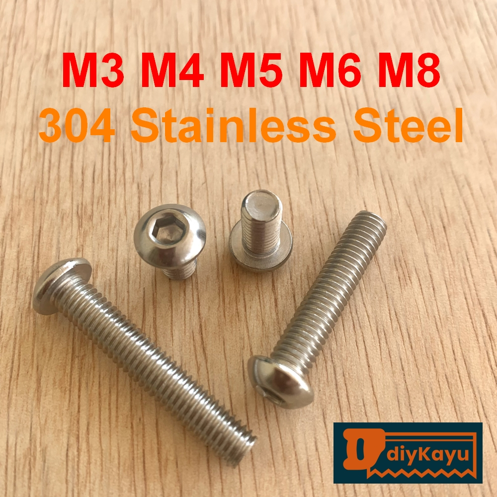 M3 M4 M5 M6 M8 304 Button Head Pan Hex Socket Stainless Steel Machine Screw Skru Allen Bolt ...