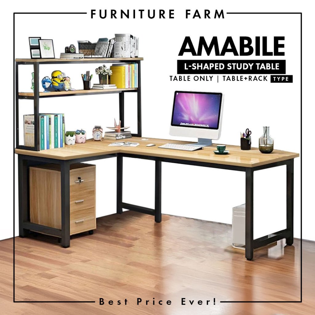 FURNITURE FARM: AMABILE L Shape Office Study Table & Computer Laptop Desk / Meja Pejabat ...