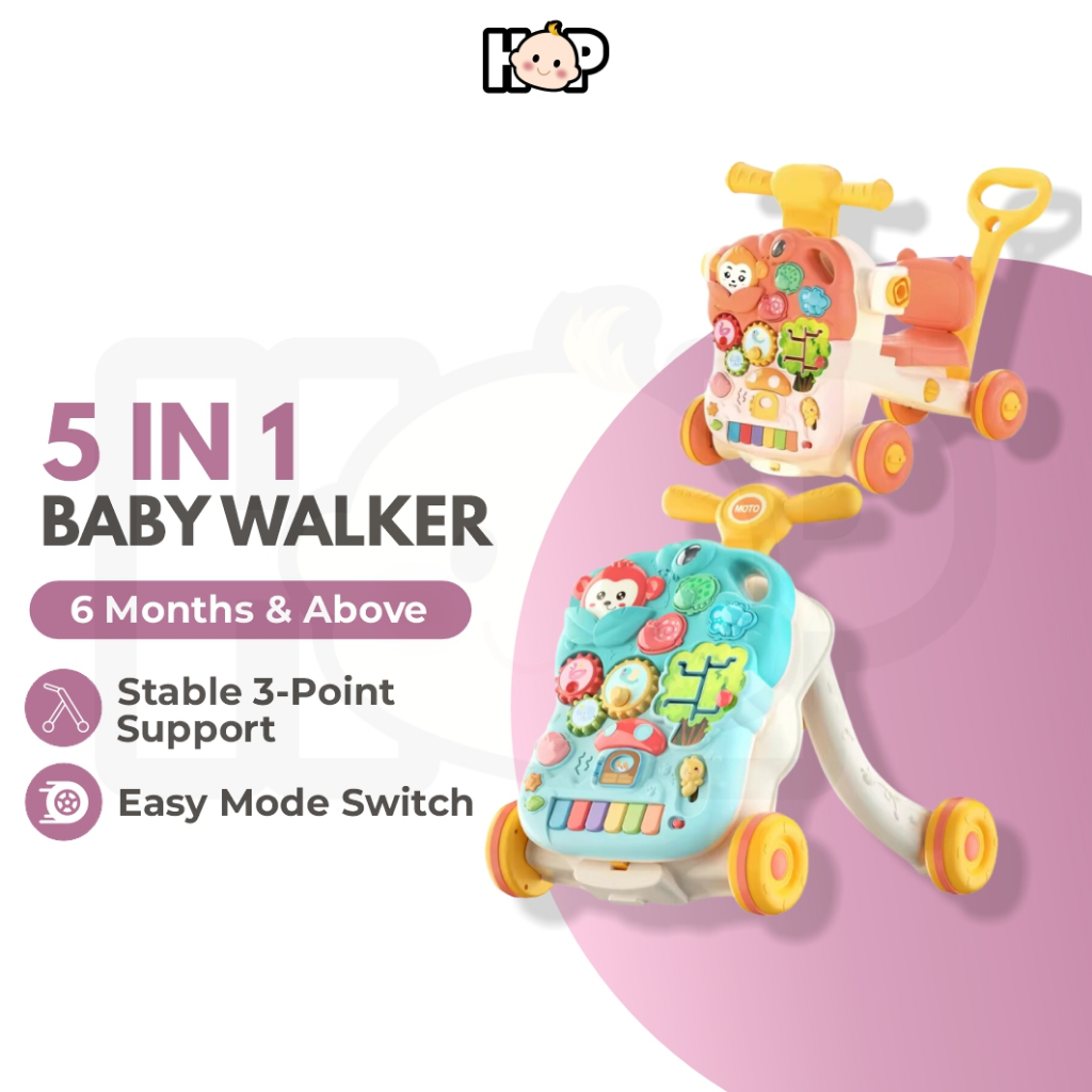 Baby Walker 5 in 1 Musical Baby Push Walker 3 in 1 Anti-Rollover Baby ...