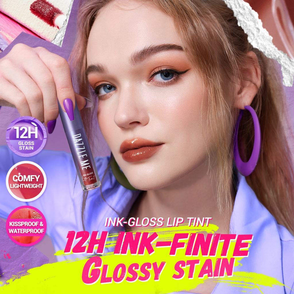 DAZZLE ME Ink-Gloss Lip Tint 12H Smudge-proof Water-Ink Formula Glass ...