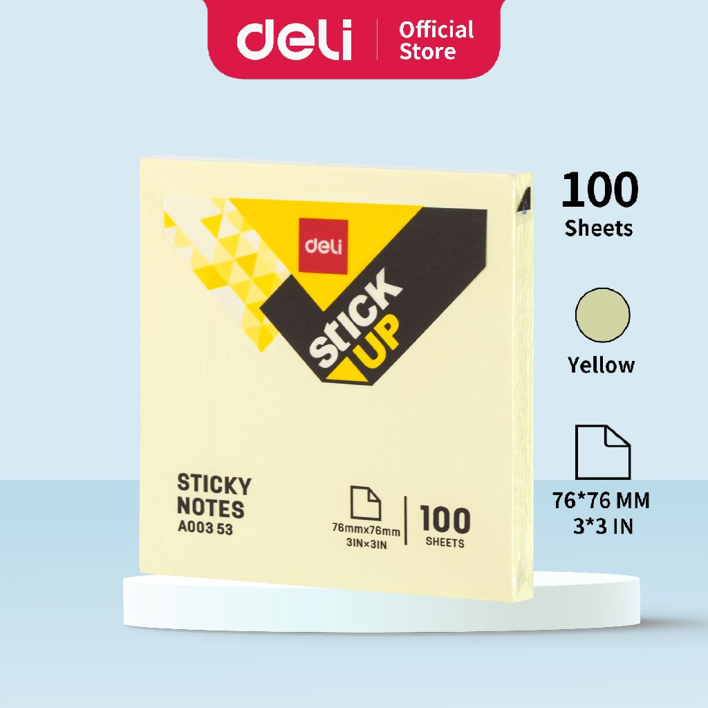 Deli Strong Adhesive Sticky Note Memo Pad Bookmark Neon Yellow Stick On ...