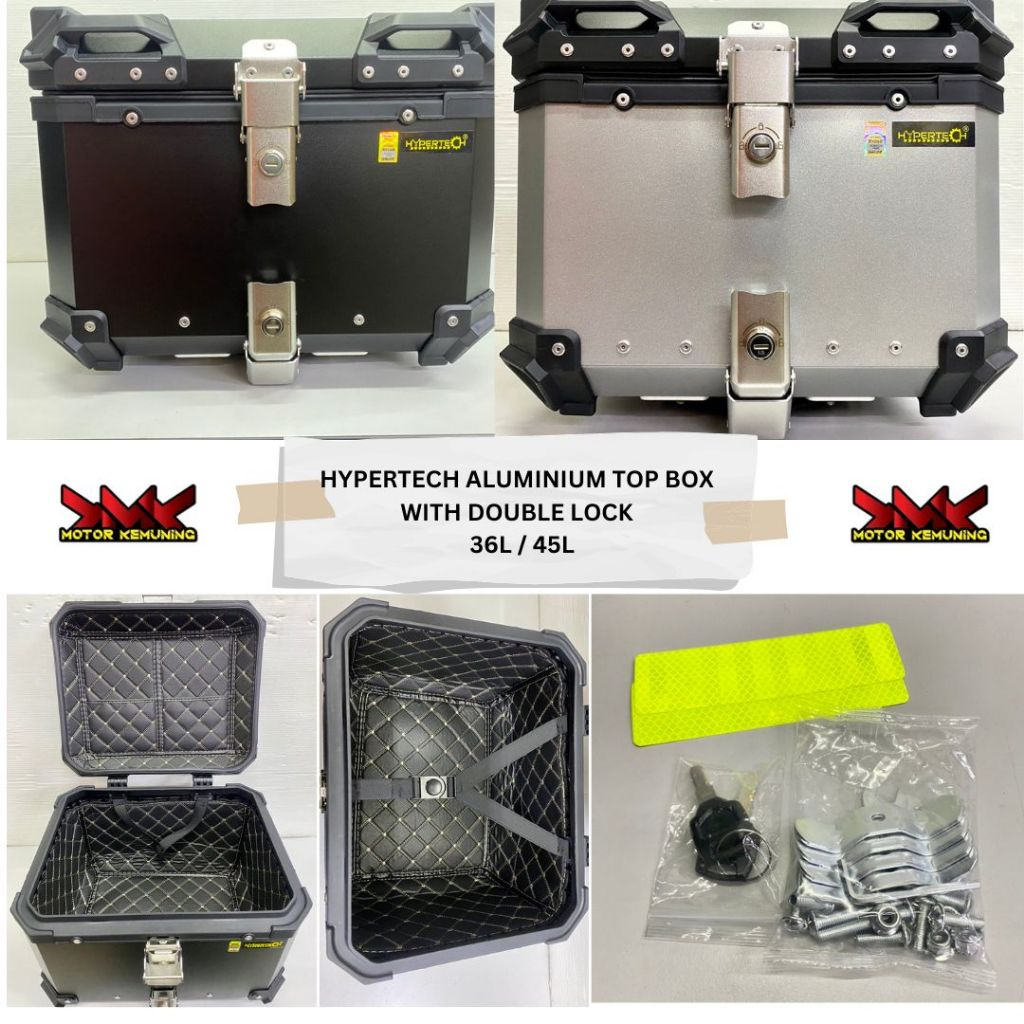 HYPERTECH ALUMINIUM TOP BOX WITH DOUBLE LOCK 36L 45L BLACK SILVER ...
