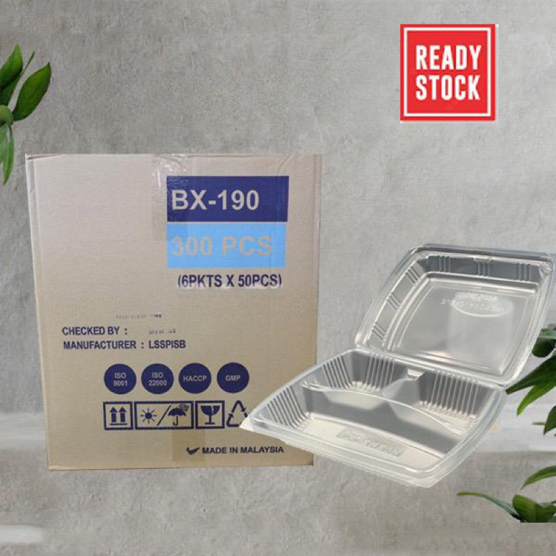 [1 KOTAK]BENXON BX-190 (6pkt X 50pcs)3 Compartment Disposable Lunch Box / Kotak Nasi / Food ...
