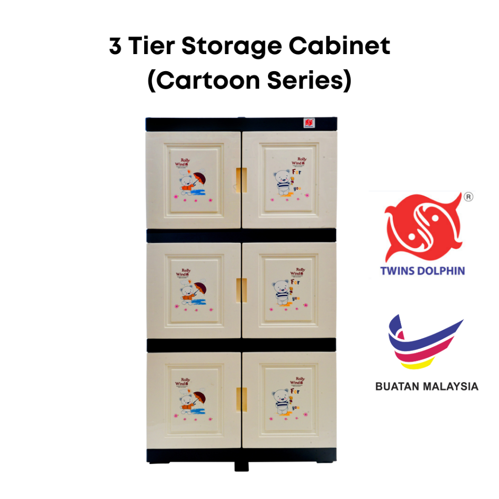 Twins Dolphin 3 Tier Storage Cabinet (Cartoon Series) Almari Baju ...