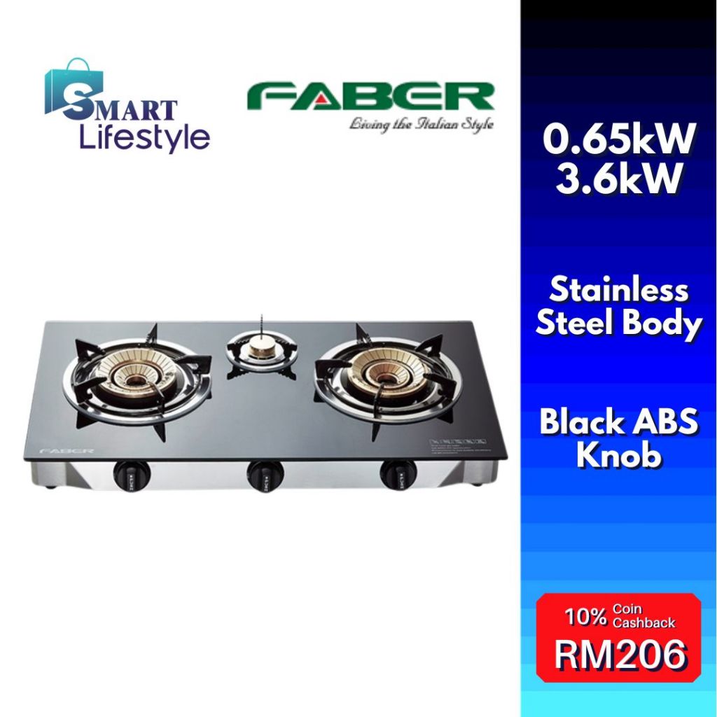Faber 3.6kW Glass Top Gas Stove 3 Burners FC GLAZZO G3713 | Shopee Malaysia