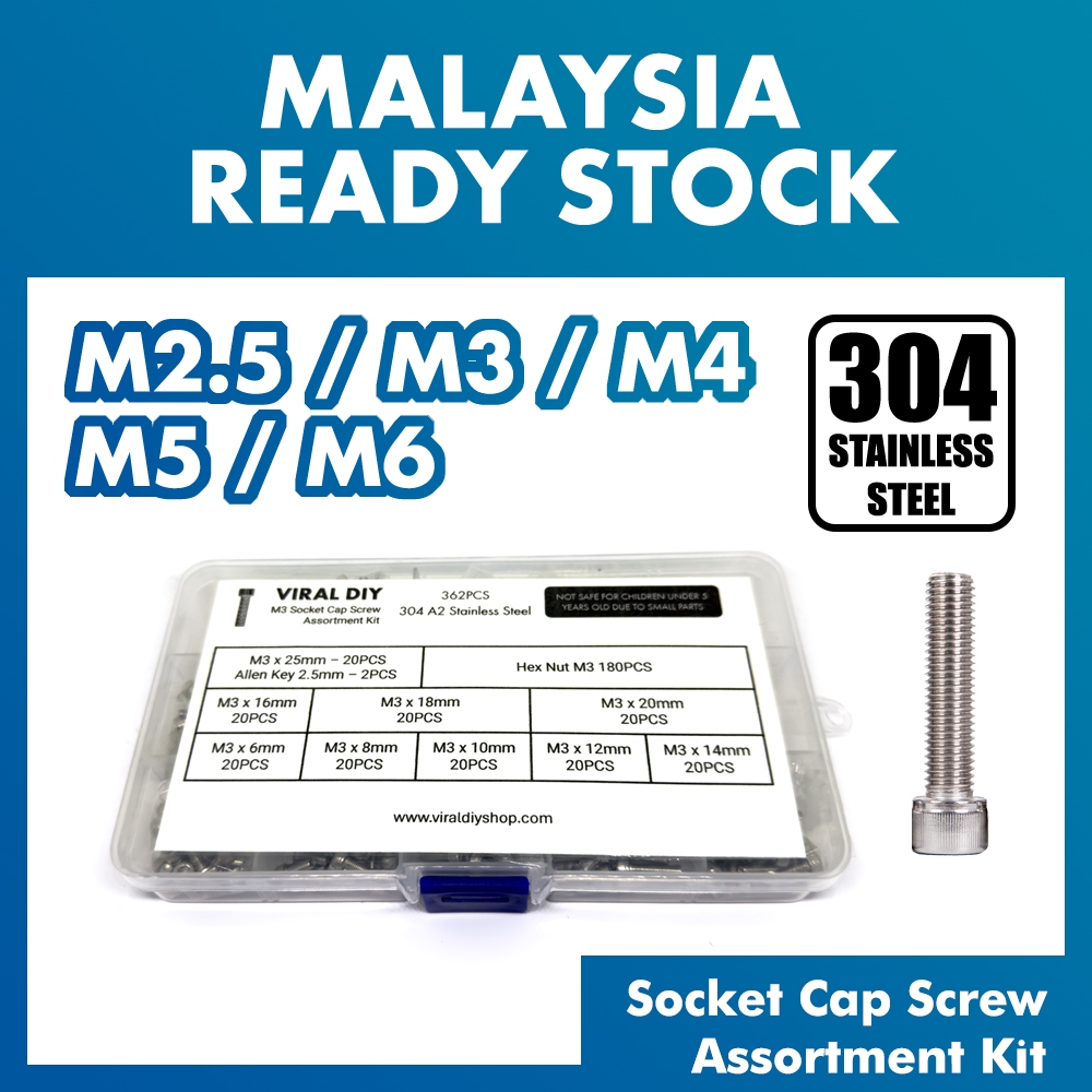 [New Arrival] M2.5 M3 M4 M5 M6 Socket Cap Screw Assortment Kit 304 Stainless Steel Hex Nut DIY ...