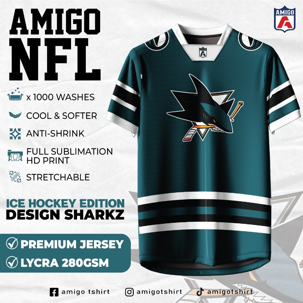 AMIGO NFL Sublimation Microfiber Jersey tshirt Design SAN JOSE SHARK ...