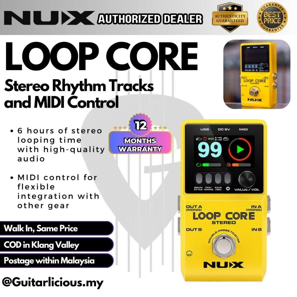 NUX Loop Core Stereo Effect Pedal with Built In Rhythm Tracks and MIDI ...