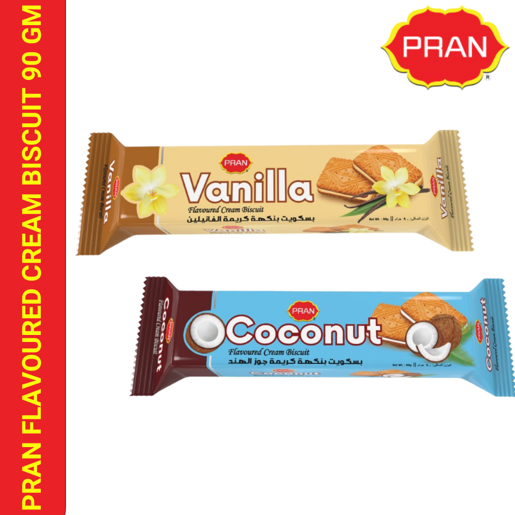 PRAN Flavoured Cream Biscuit - Coconut/Vanilla (90g) | Shopee Malaysia