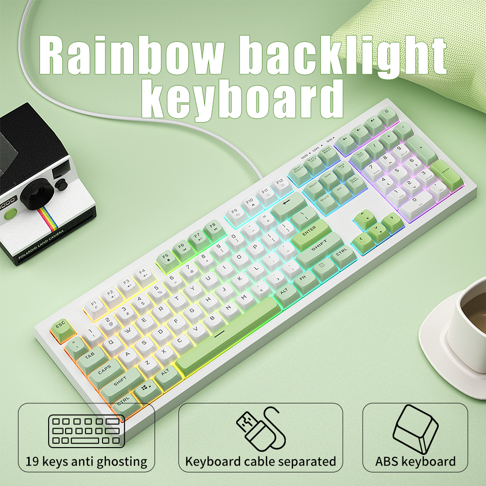 ZIFRIEND BM87 BM108 Membrane Keyboard RGB light 87 108 keys Green ...