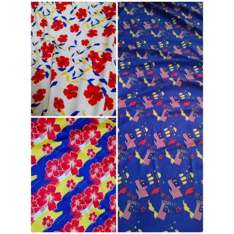 Kain Milk Silk Spandex Corak Bunga Raya Merdeka | Shopee Malaysia