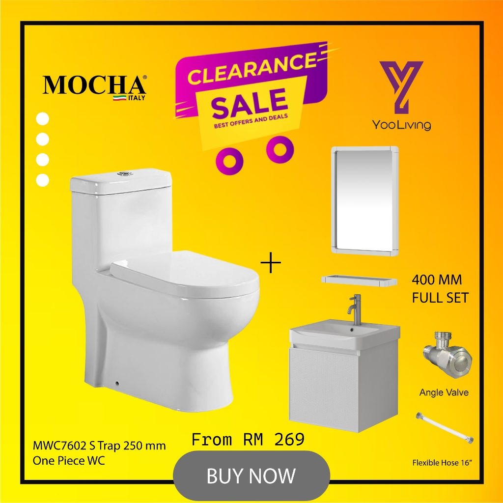 Mocha Italy- SUPER YEAR END SALES ONE PC RIMLESS WC & 400 MM BASIN CABINET (MWC7602) LIFETIME ...