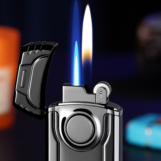 Jet Soft Flame Blue LED Round Window See thru Butane Gas Lighter ...