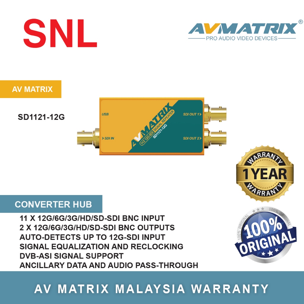 AVMATRIX 1x2 12G-SDI Reclocking Signal Repeater SD1121-12G | Shopee ...