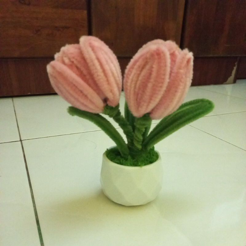 chenille flower/ bunga kawat bulu mini pot (ready stock) | Shopee Malaysia