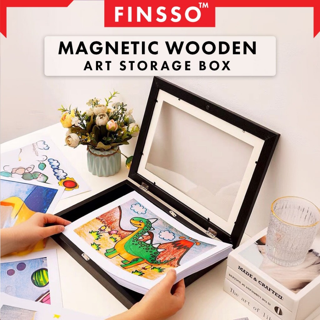 FINSSO : Magnetic Wooden A4 / A3 size Frame / Flip Cover Art Storage ...