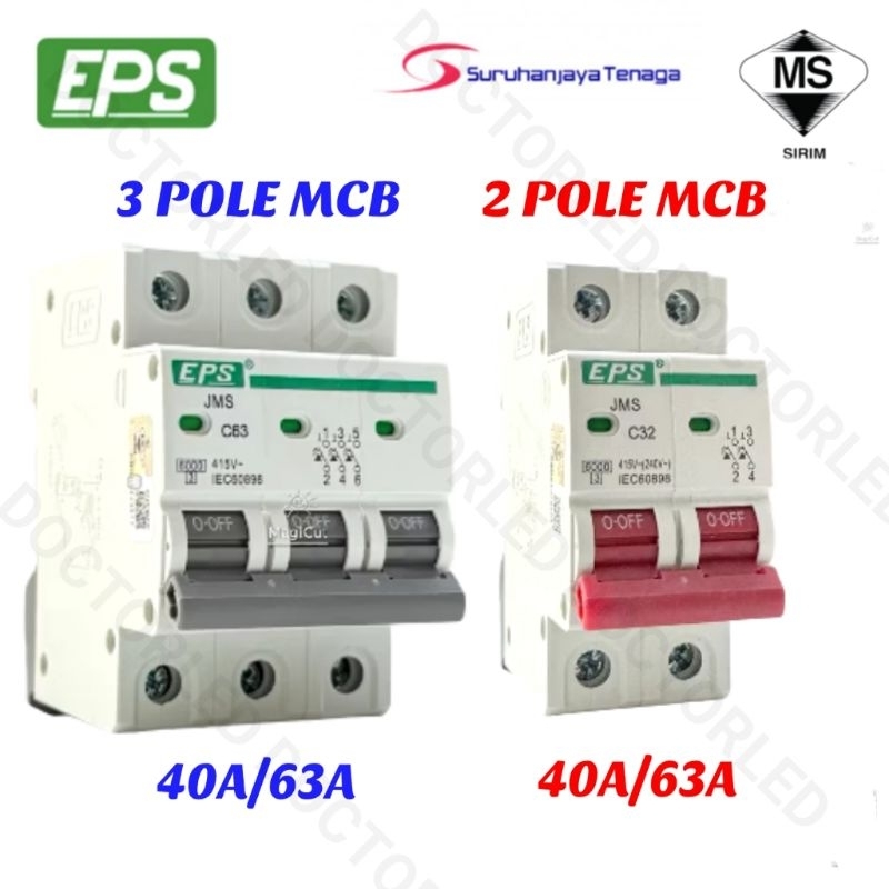 EPS 2POLE/3POLE MCB 40A/63A Sirim Approved (6KA)Miniature Circuit ...