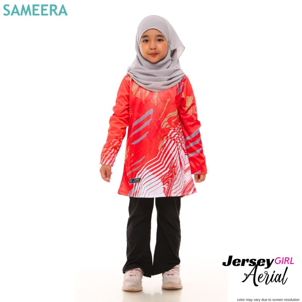 Jersey Sukan Aerial Red Baju Sukan Budak Perempuan Jersey Microfiber ...