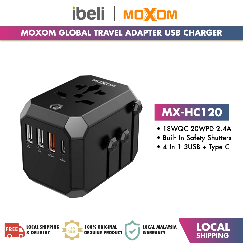 Moxom Global Travel Adapter With USB Charger MX-HC120 | Shopee Malaysia