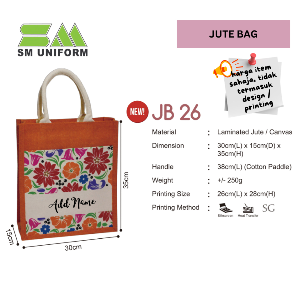 Custom Design Printing Name Jute Bag Tote Beg Guni Corak Wedding ...
