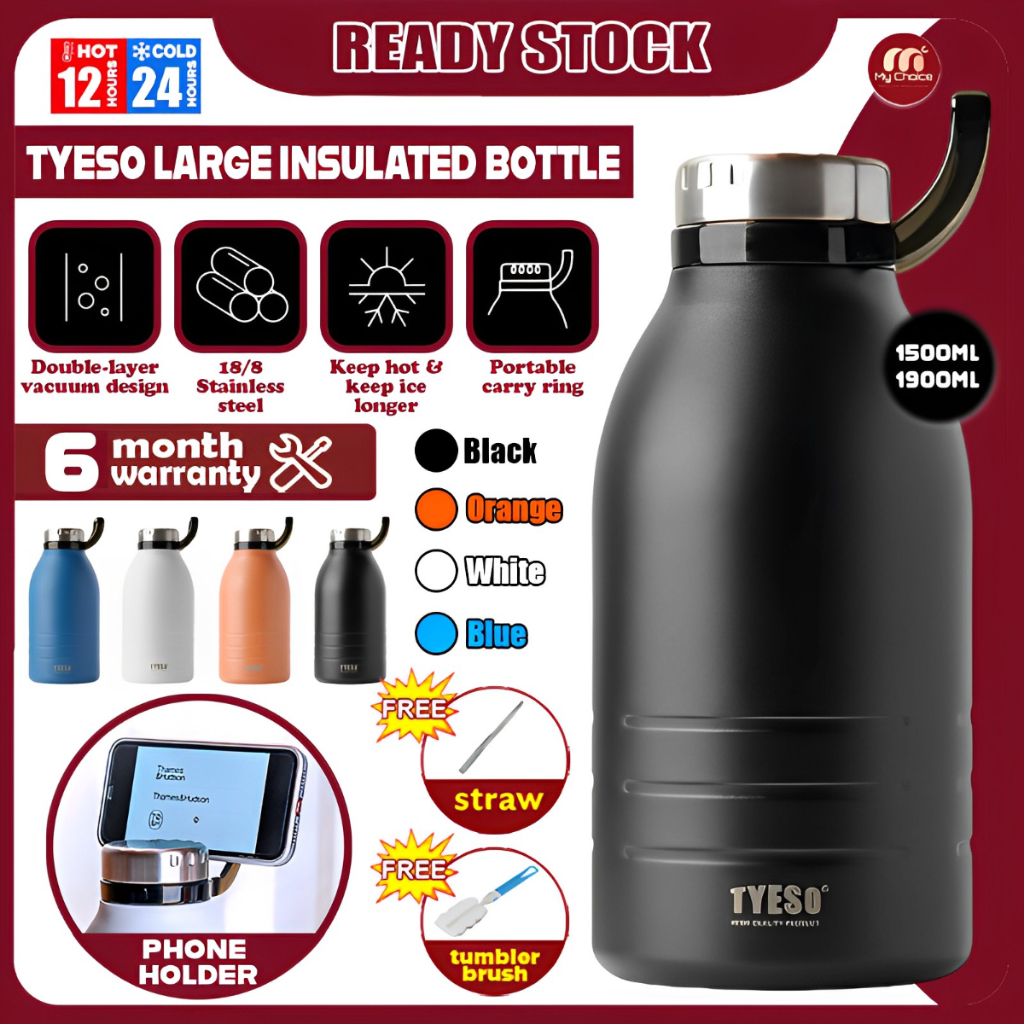 Tyeso Tumbler Thermos With Handle 1500ml/1900ml Large Vacuum Insulated Thermos Water Bottle For ...