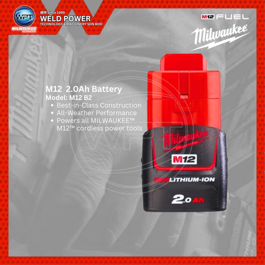 Milwaukee M12™ 2.0Ah Battery (Model: M12 B2) | Shopee Malaysia