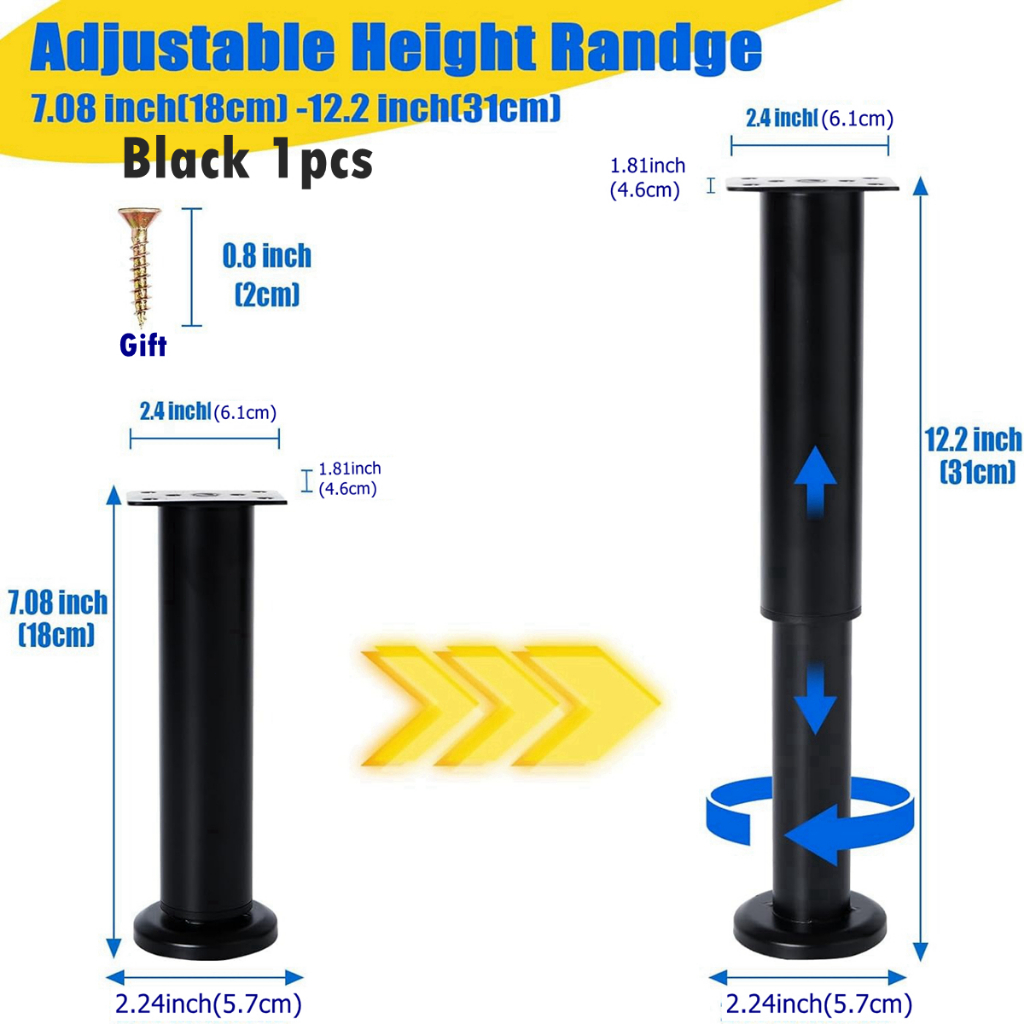 Adjustable Metal Table Leg kaki meja Bed Leg Support kaki sofa Cabinet ...