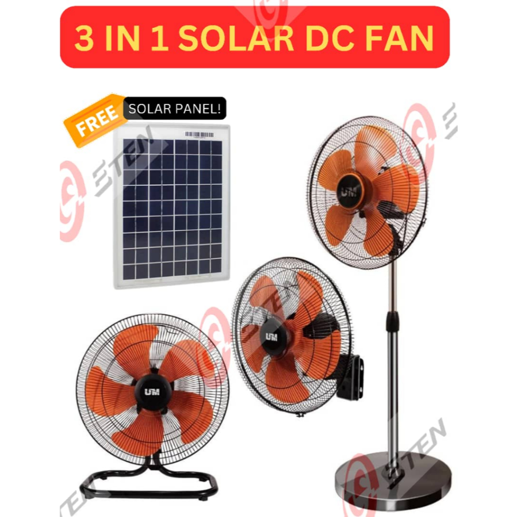 (3in1) Solar 12 inch DC Fan Adjustable Table/Stand/wall fan New solar ...