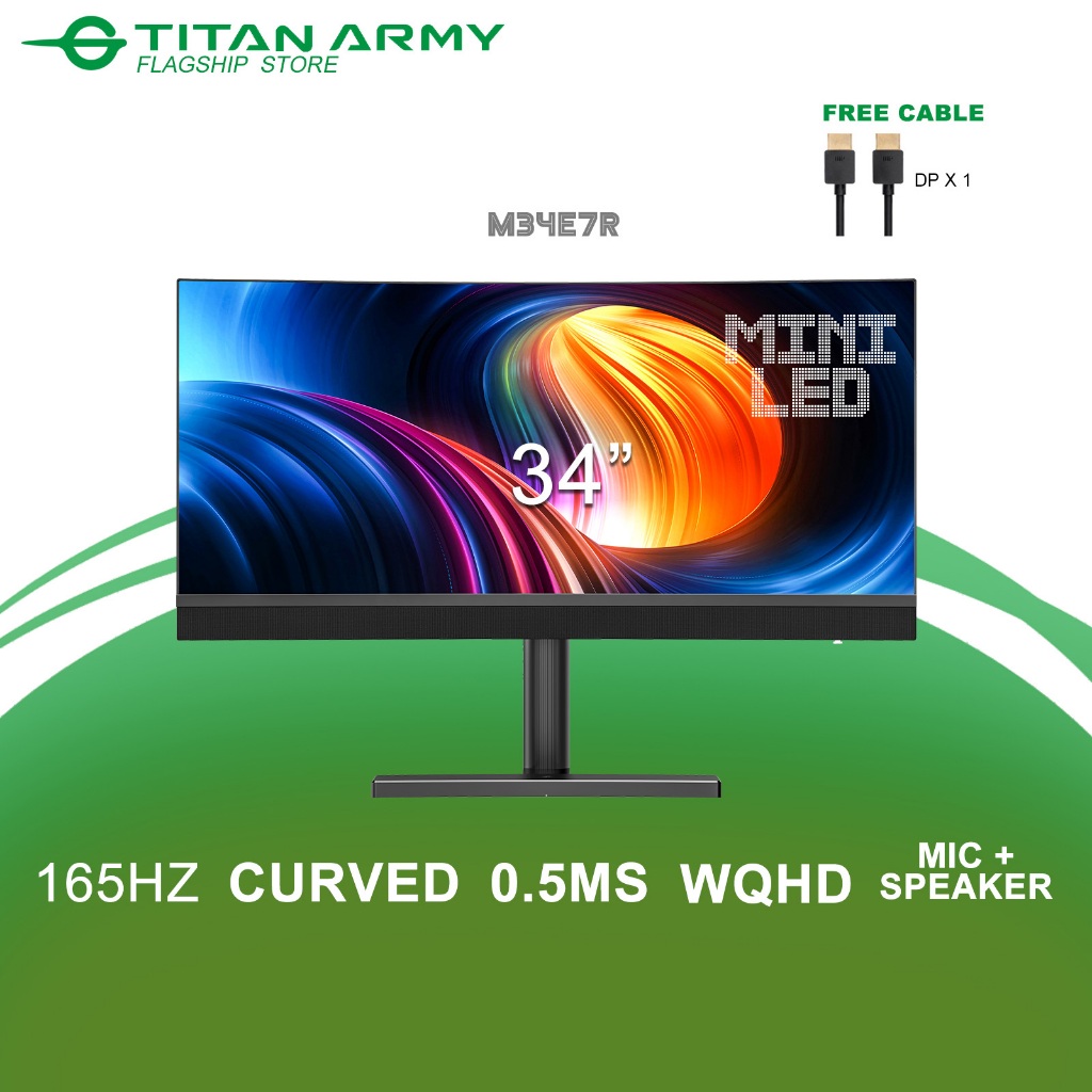 TITAN ARMY 34" MiniLED WQHD 165Hz 0.5ms 94%DCI-P3 HDR1000 with Speaker & Microphone Gaming ...