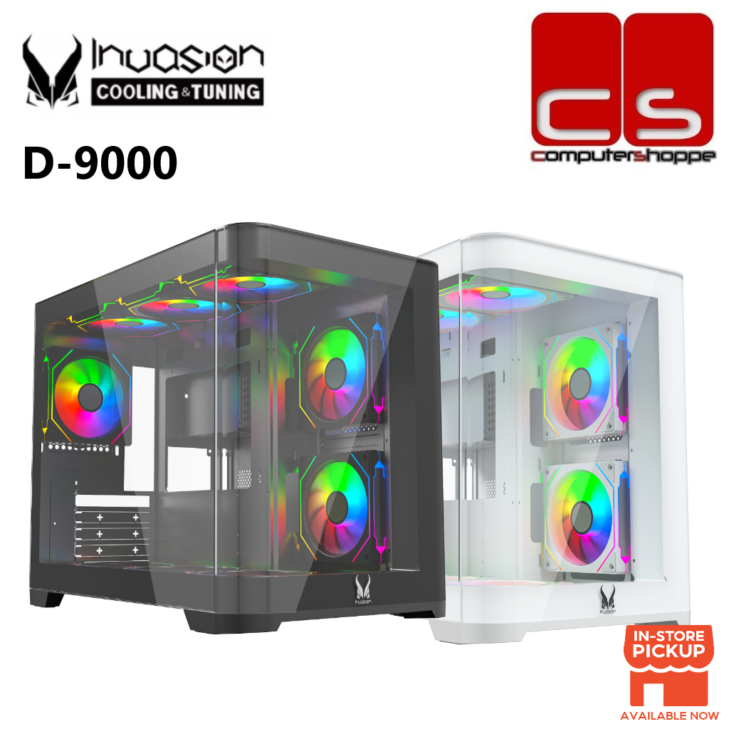 Invasion D-9000 Tempered Glass M-ATX Gaming Case - Black/White (AURORA ...