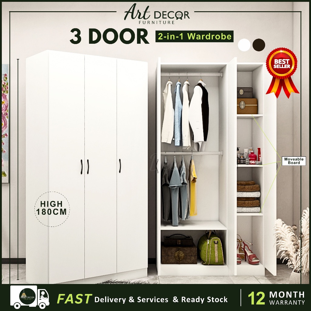 [READY STOCK] 3 Door Wardrobe Almari Baju 3 Pintu Almari Pakaian ...